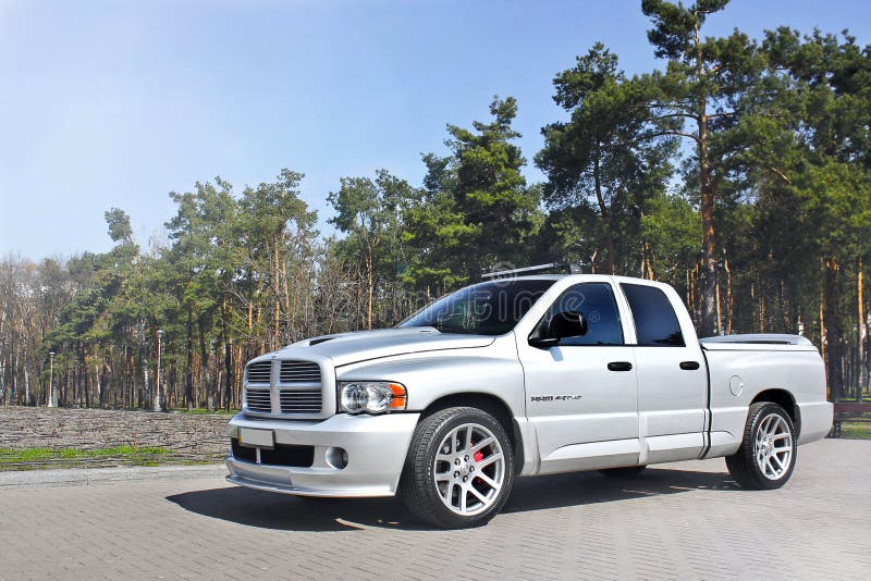 Kiev, Ukraine; April 10, 2015. Dodge Ram SRT-10 on the Forest ...