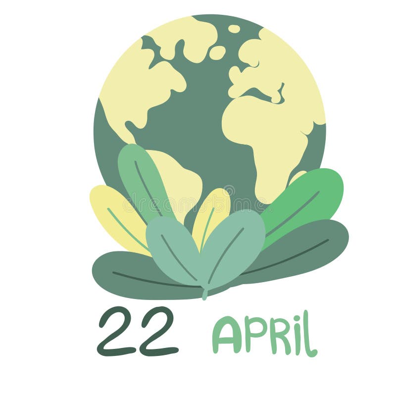 22 April Earth Day Flat Design Planet with Leaves Stock Vector ...