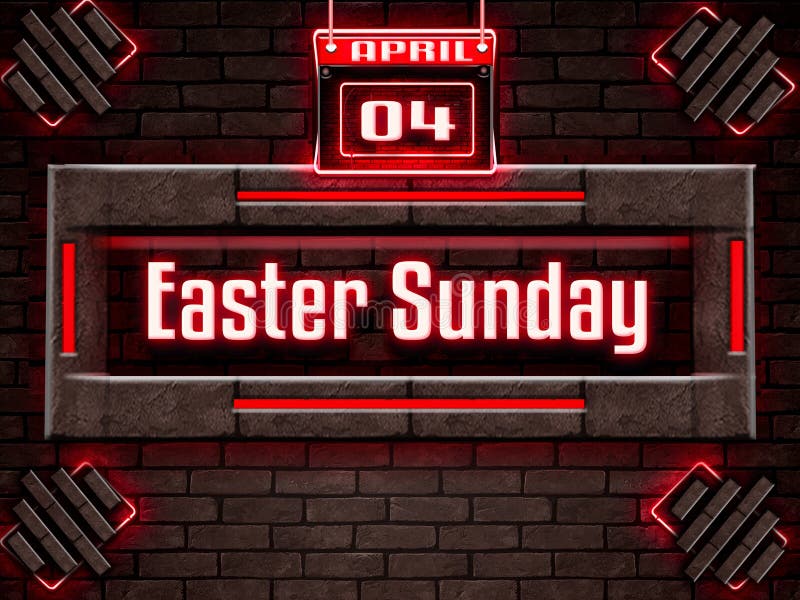 04 April, Easter Sunday , Neon Text Effect on Bricks Background Stock ...