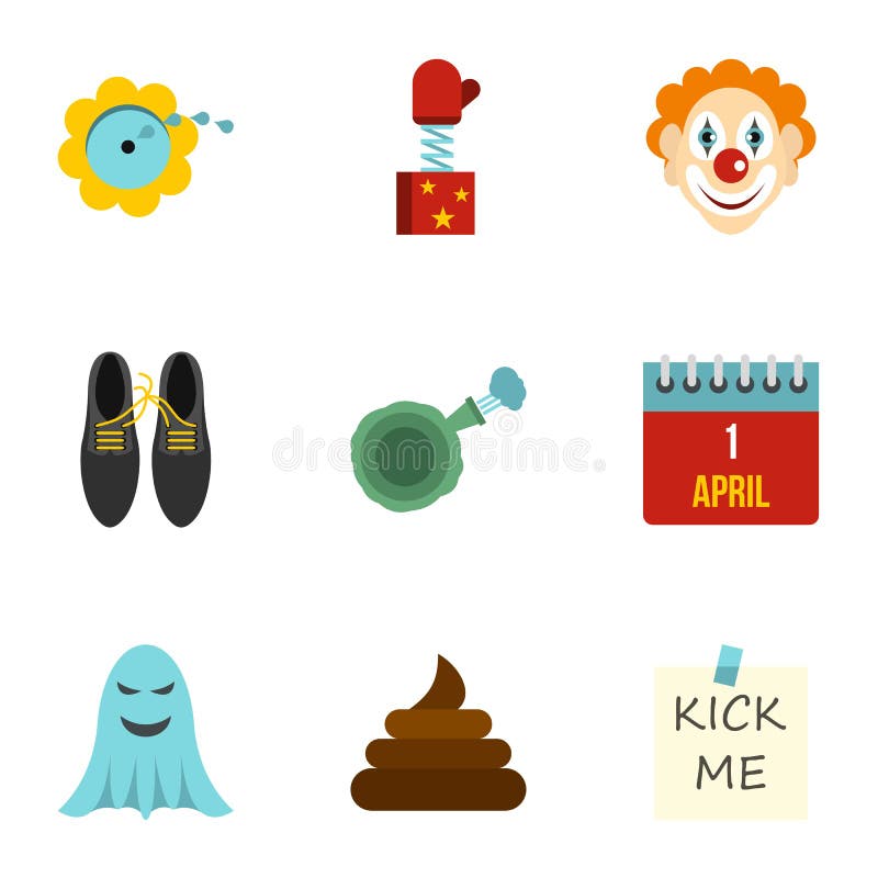 April Fool Day Icons Set, Flat Style Stock Vector - Illustration of ...