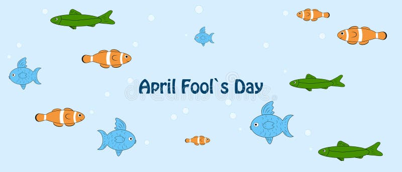April Fool Fish. Banner Template with Different Fish in Sea. Vector ...