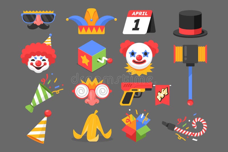 April Fools Day Cartoon Set Stock Illustration - Illustration of drawn ...