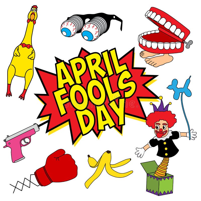 April Fools Day Fun Stuff Set Stock Illustration - Illustration of ...