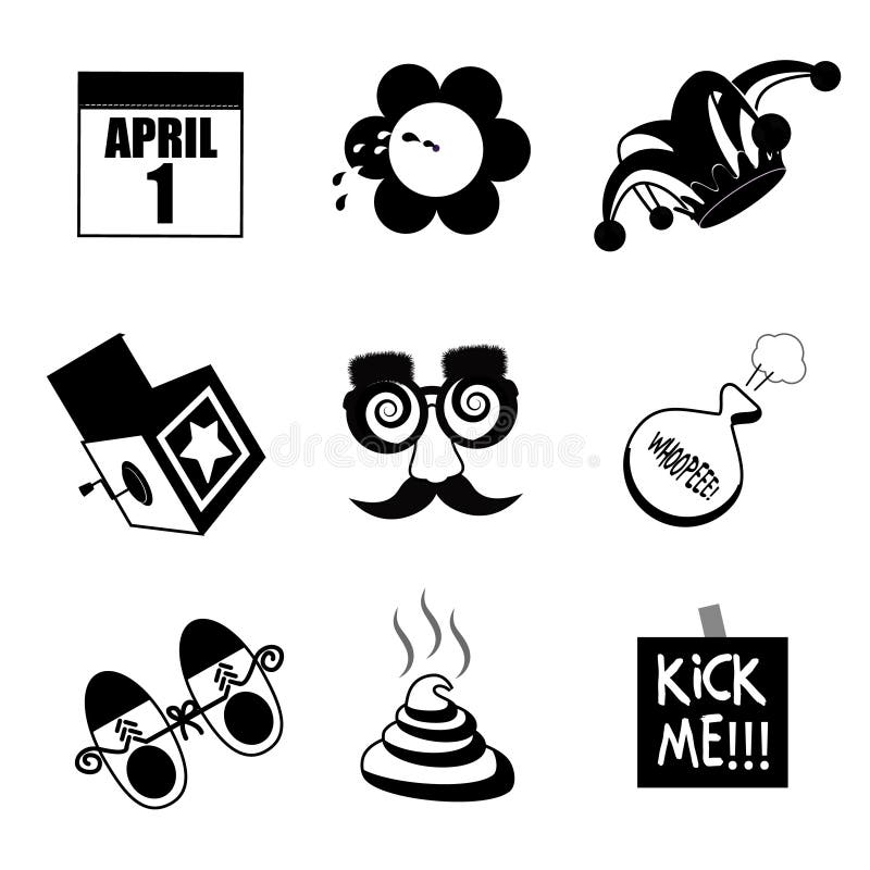 April Fools Day Svartvit Symbolssamling Vektor Illustrationer ...