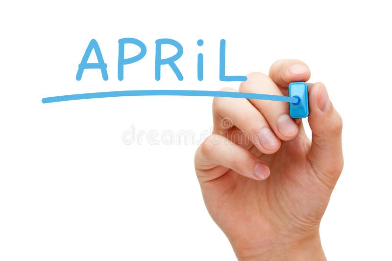 April Handwritten with Blue Marker Stock Image - Image of hand, season ...