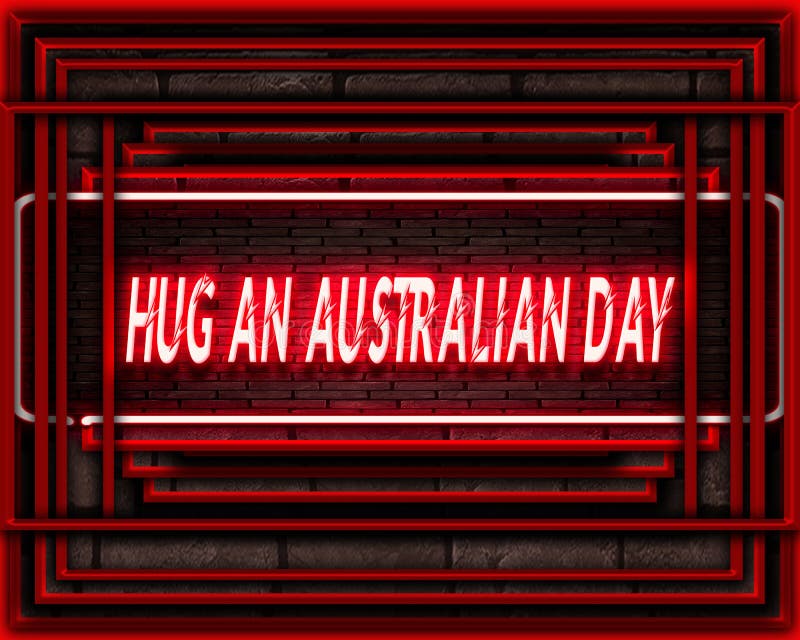 27 April, Hug an Australian Day, Neon Text Effect on Bricks Background ...
