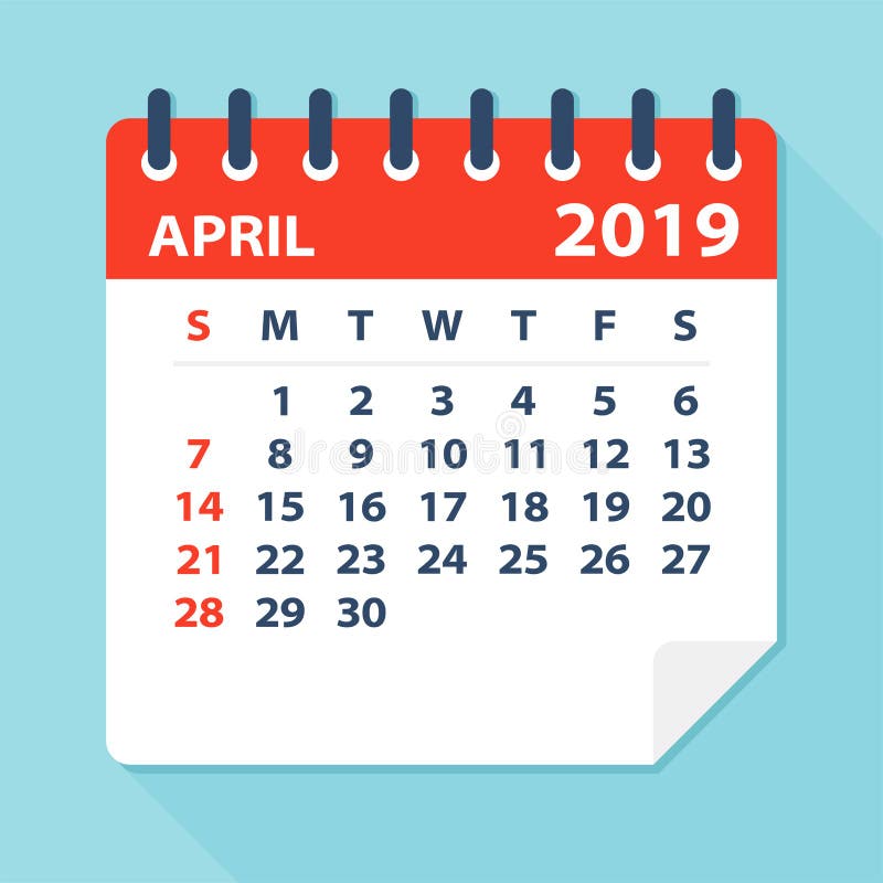 April 2019 Kalender-Blatt - Vektor-Illustration Stock Abbildung ...