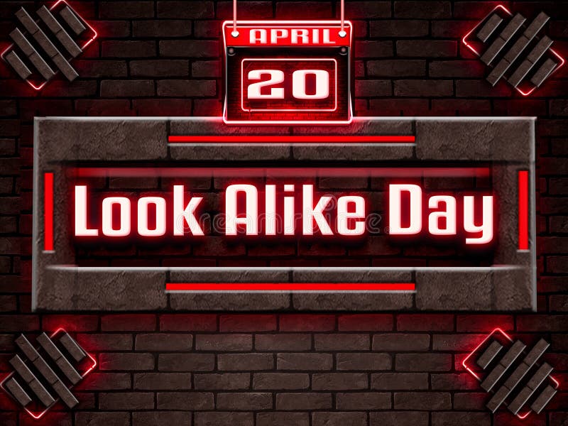 20 April Look Alike Day Neon Text Effect On Bricks Background Stock
