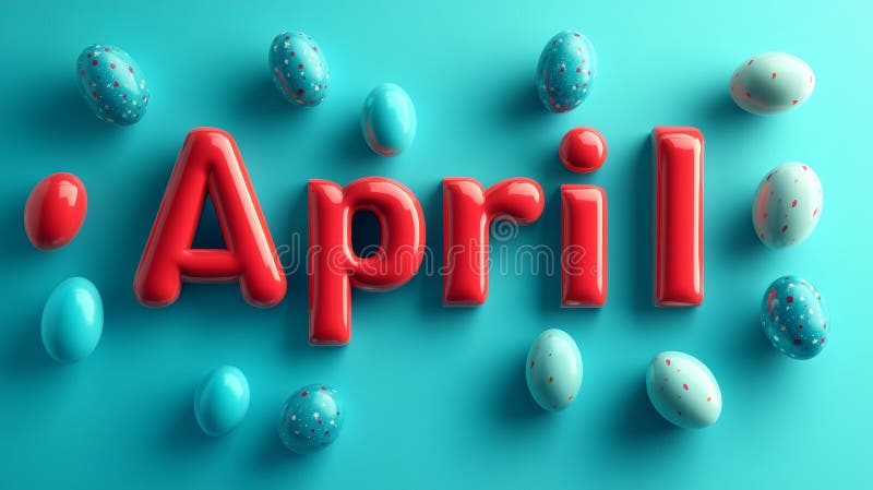 April Month Name Made of Glossy Inflated Balloons and Decorative Easter ...