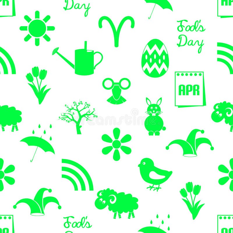 April Month Theme Set of Simple Green Icons Seamless Pattern Eps10 ...