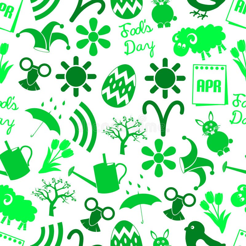 April Month Theme Set of Simple Icons Seamless Green Pattern Eps10 ...