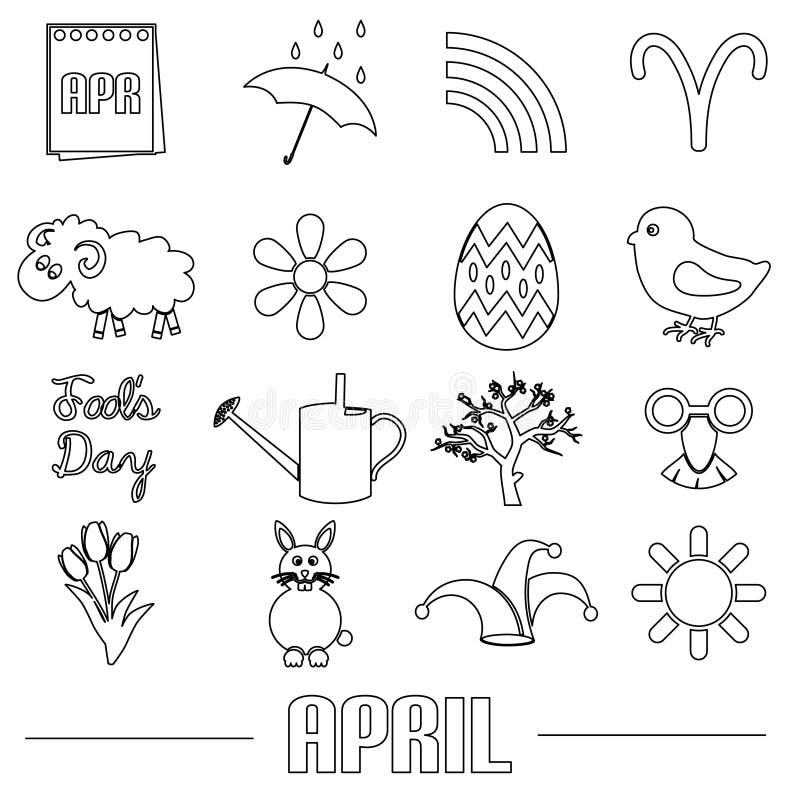 April Month Theme Set of Simple Outline Icons Eps10 Stock Vector ...