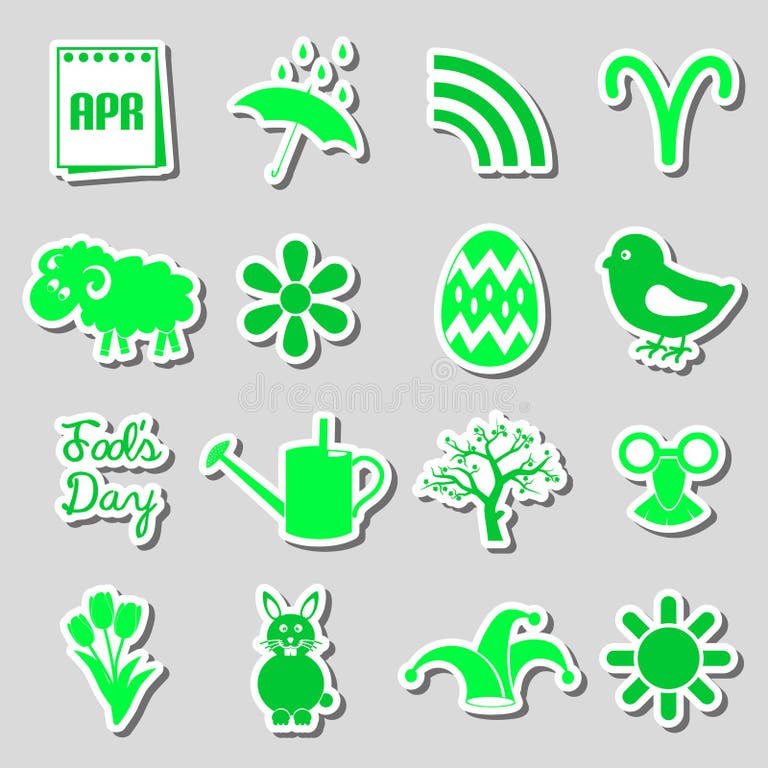 April Month Theme Set of Simple Stickers Stock Vector - Illustration of ...