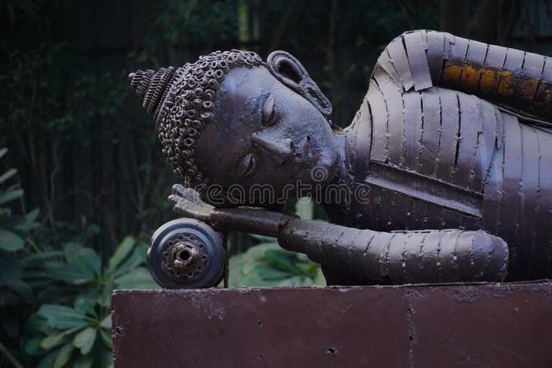 Close Up Sleeping Buddha Image Made Using Iron Stock Image - Image of ...