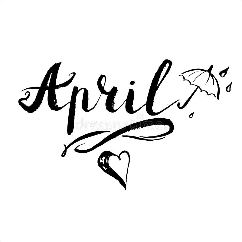 April Rain Umbrella Vector Lettering Stock Vector - Illustration of ...