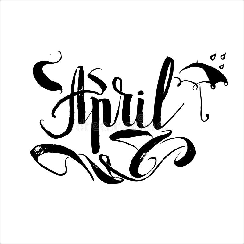 April, Rain Umbrella Vector Lettering Stock Vector - Illustration of ...