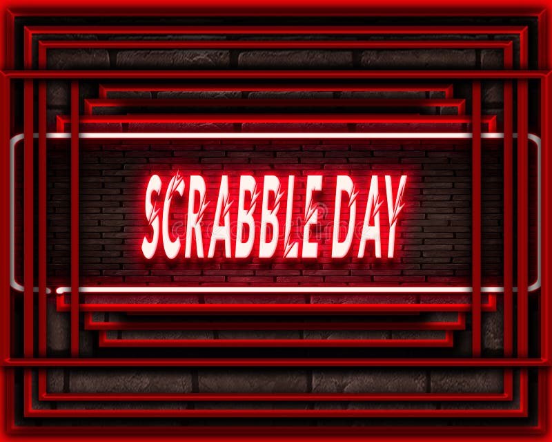13 April, Scrabble Day, Neon Text Effect on Bricks Background Stock ...