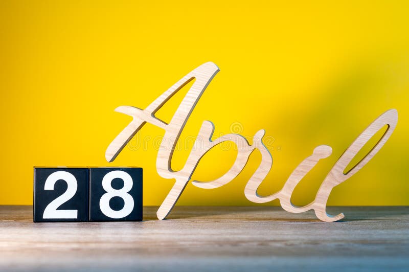 April 28th. Wood Cube Calendar with Date of Month and Day, Pink Flowers ...