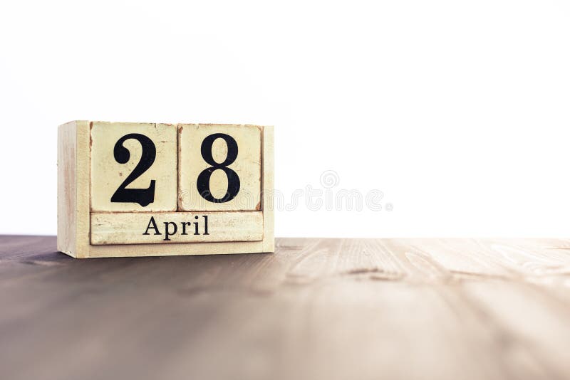 April 28th. Wood Cube Calendar with Date of Month and Day, Pink Flowers ...