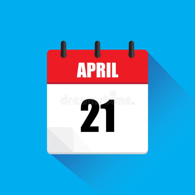 April Twenty First. Red White Vector. Blue Background Icon. Long Shadow ...