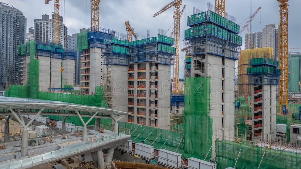 April 19 2025 View of Construction Site with Cranes and Building ...