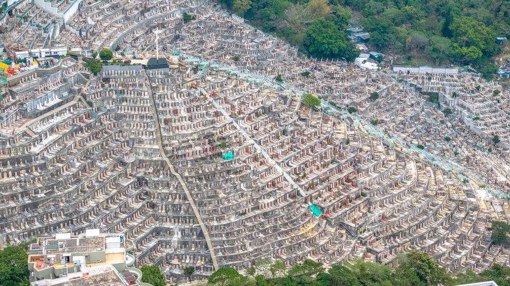 April 4 2025 View of Large Cemetery with Rows of Gravestones on ...