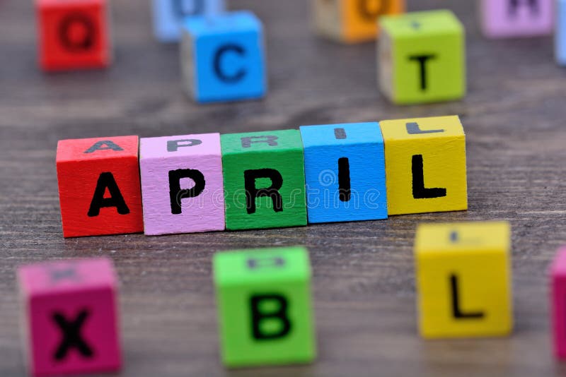 April word on table stock image. Image of school, wooden - 92965803