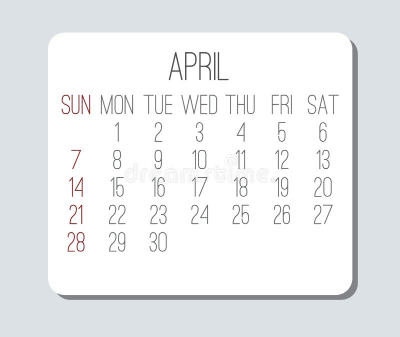 April Year 2019 Monthly Calendar Stock Vector - Illustration of plan ...