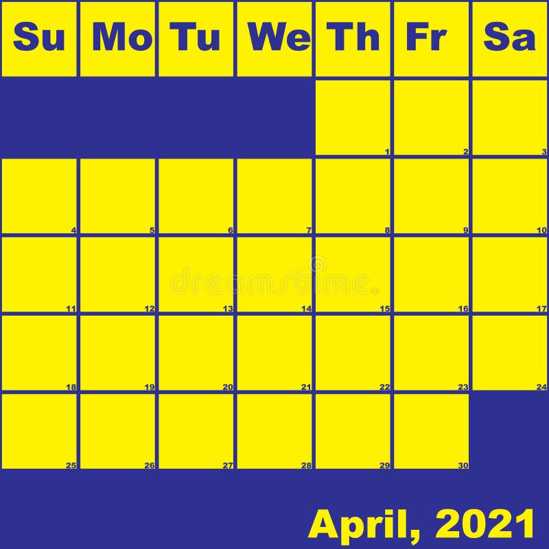 2021 April Yellow on Blue Planner Calendar Stock Vector - Illustration ...