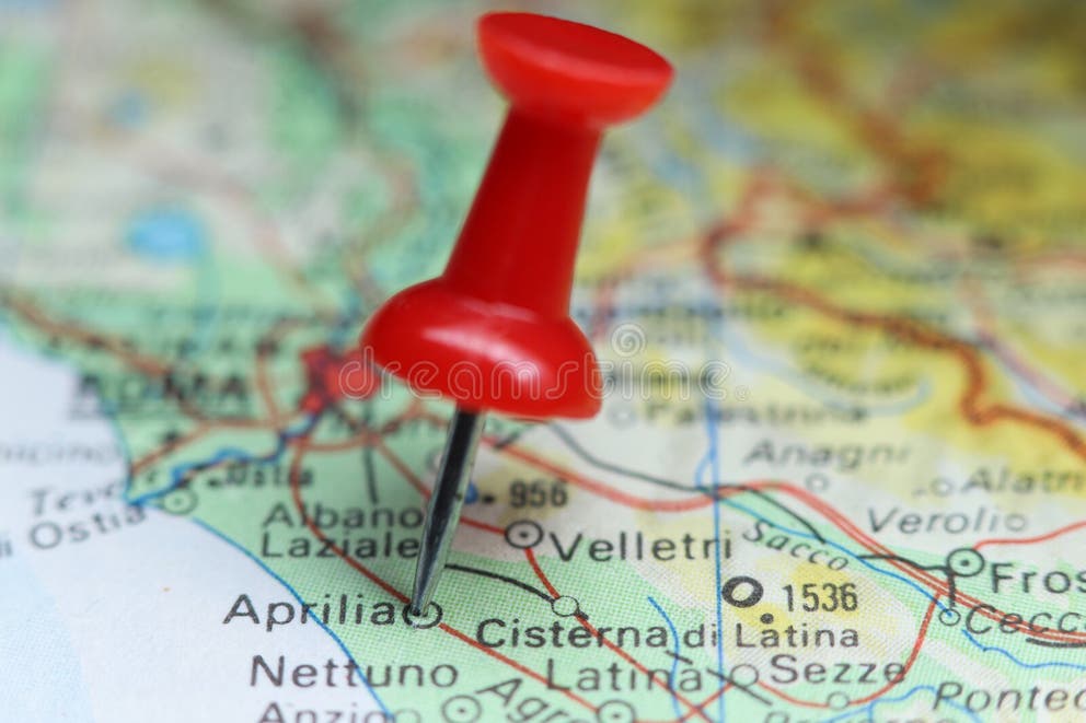 Aprilia, Italy pin on map stock image. Image of explore - 368093747