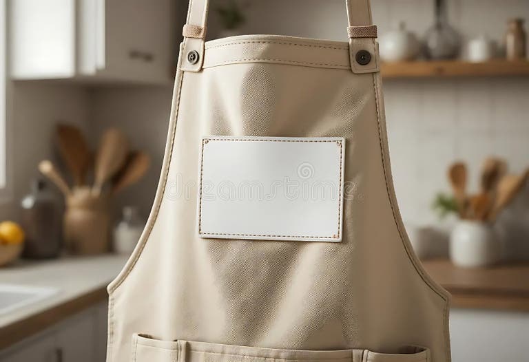 Apron Hanging in Kitchen with Blank Label for Customization Stock Image ...