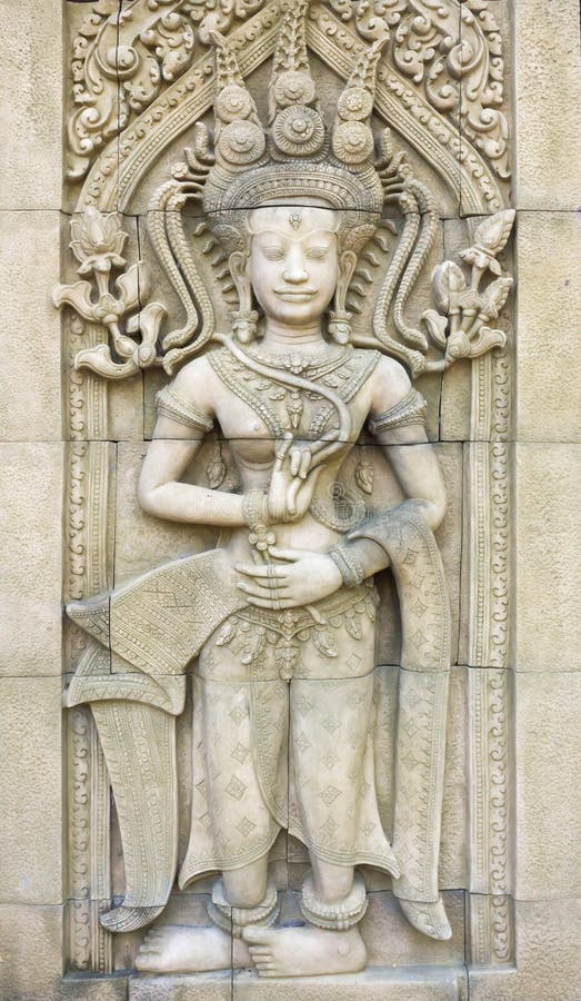 Apsara Carvings Status on the Wall of Angkor Temple, World Heritage ...