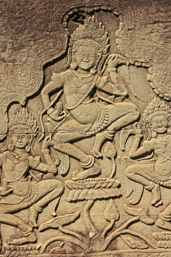 Apsara Dancers Wall Carving, Bayon Temple, Angkor Area Stock Image ...
