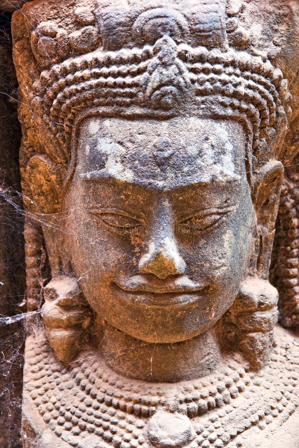 Apsara Face Carved on Stone, Angkor Wat, Cambodia Stock Image - Image ...