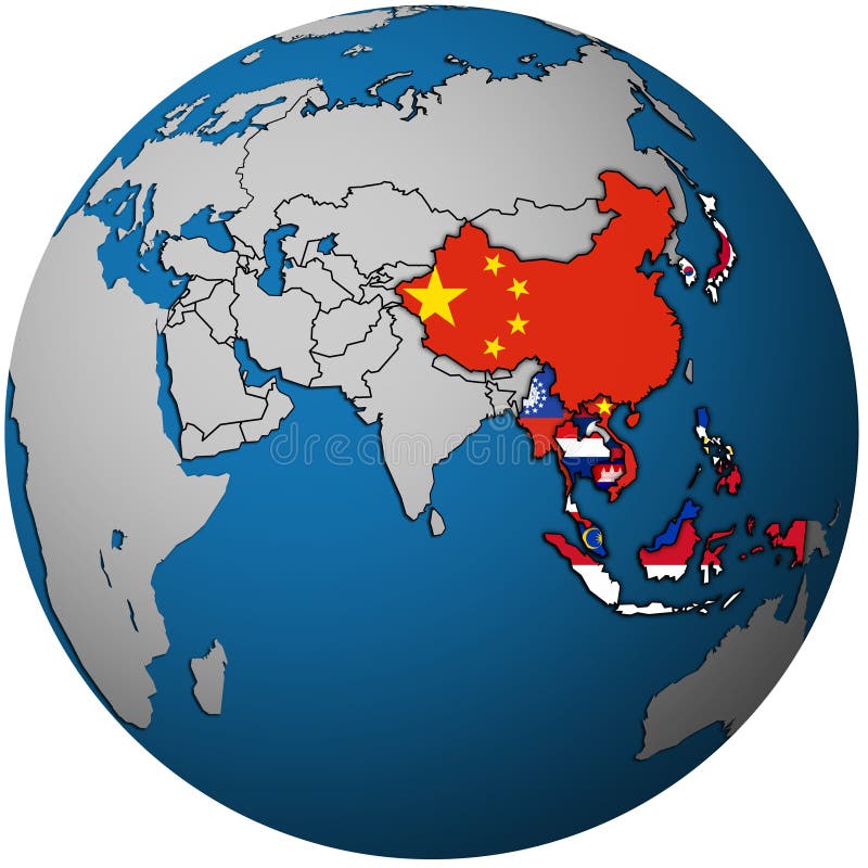 ASEAN on Globe Map with Asia Stock Illustration - Illustration of coat ...