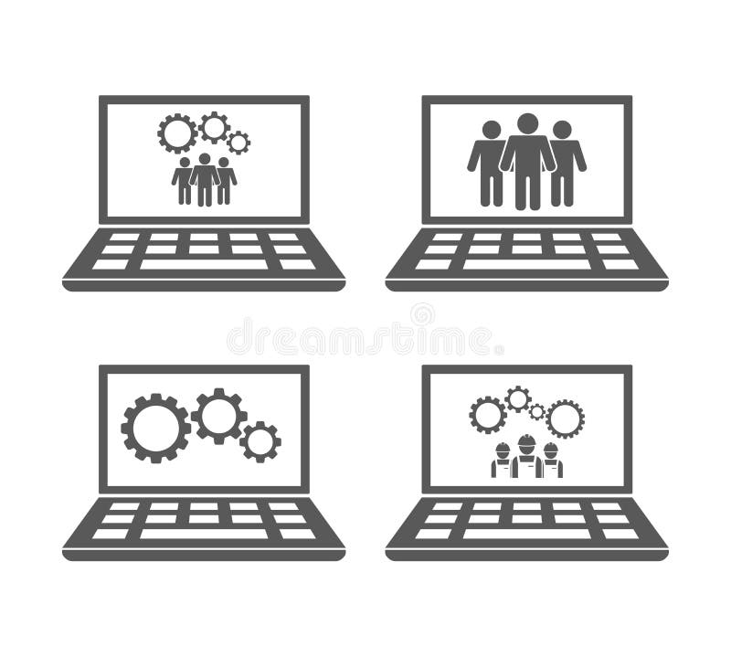 Aptop Computer with Workers Teamwork Stock Vector - Illustration of ...