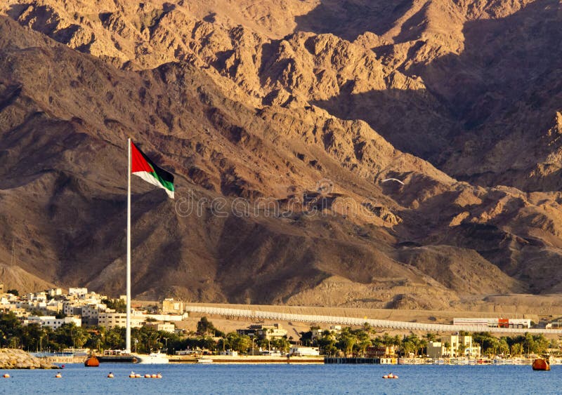 Aqaba Araba Flaga Wielki Jordan Powstanie Zdjęcie Stock - Obraz ...