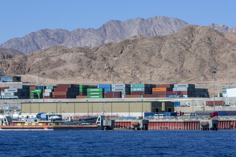 The Aqaba Container Terminal on the Gulf of Aqaba in Jordan. Editorial ...