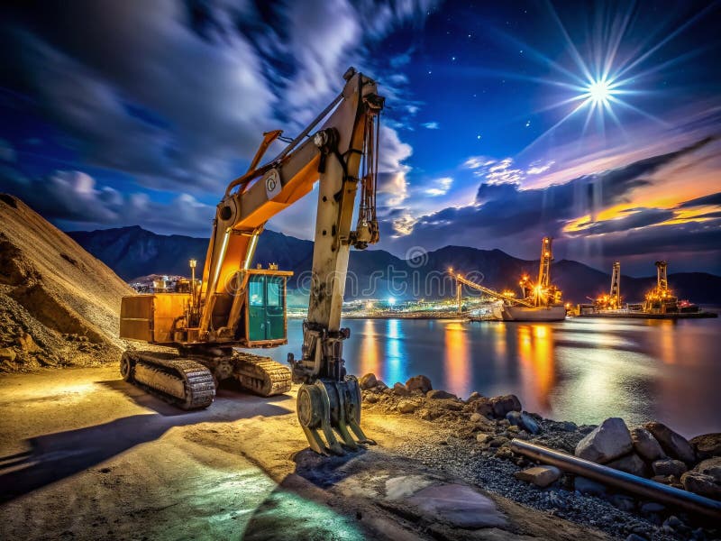 Aqaba Port Hydraulics Construction at Night in Jordan October 2015 a ...