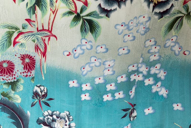 Aqua Blue Asian Floral Fabric Print Background Stock Illustration ...