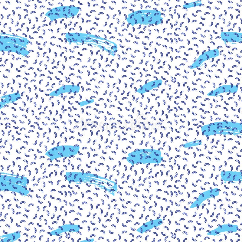 Aqua Blue Color Brush Stroke with Half Geometric Circle Memphis Pattern ...