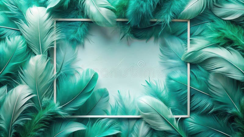 Aqua Feathers Frame Elegant Blank Template for Design Projects ...