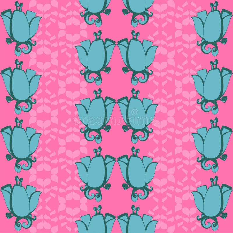 Aqua Green Flower Art Vector Repeat Pattern on a Vibrant Neon Pink ...