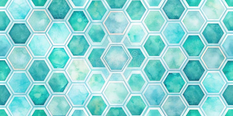 Aqua Hexagon Watercolor Pattern Design Featuring a Seamless Tileable ...