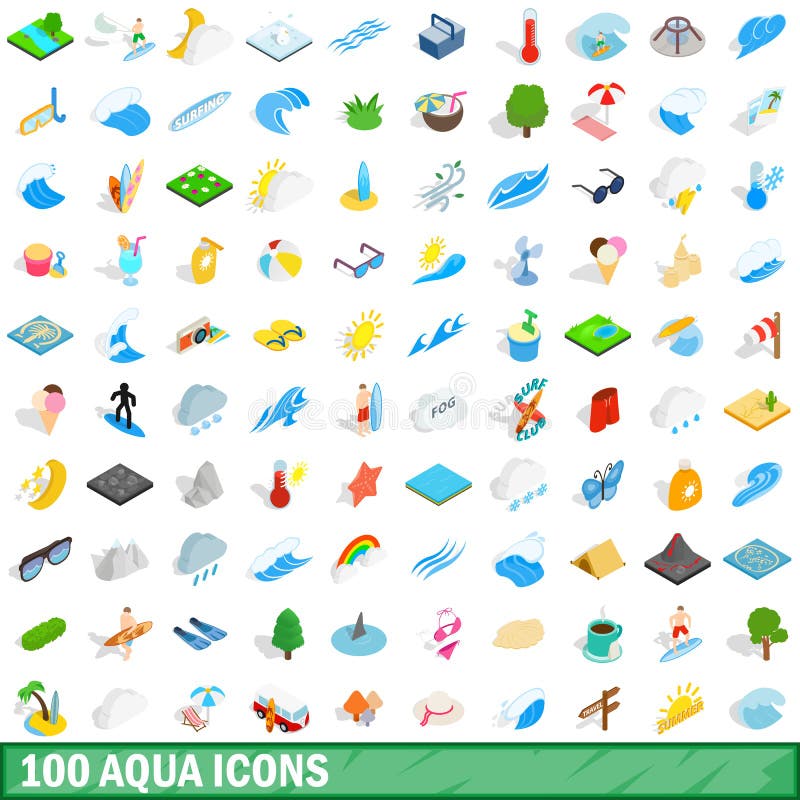 100 Aqua Icons Set, Isometric 3d Style Stock Vector - Illustration of ...