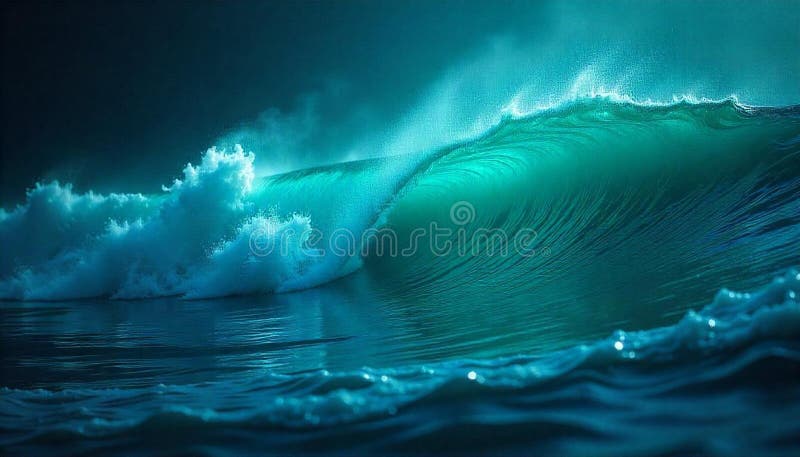 Aqua Ocean Wave Breaking Powerfully in the Deep Sea Stock Image - Image ...