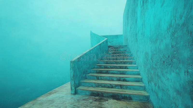Aqua Steps Ascending into Foggy Blue Mist Stock Illustration ...