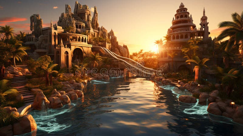 Aqua Venture Waterpark Full View at Sunset Moment Stock Photo - Image ...