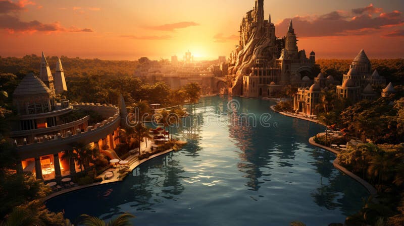 Aqua Venture Waterpark Full View at Sunset Moment Stock Photo - Image ...