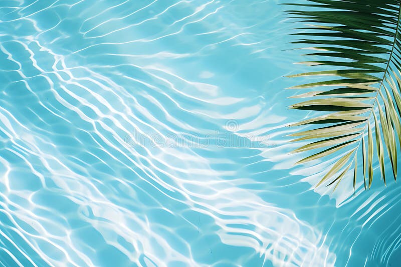 Aqua Waves and Coconut Palm Shadow on Blue Background. Water Pool ...
